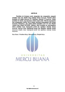 PENGARUH PELATIHAN KERJA, MOTIVASI KERJA. DAN DISIPLIN KERJA TERHADAP KINERJA KARYAWAN PT ...
